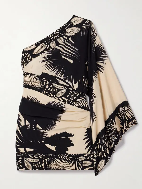 Johanna Ortiz Forest One-sleeve Ruched Mini Dress