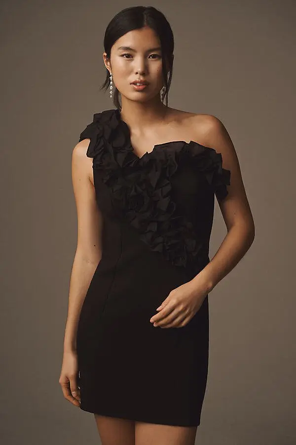 black ruffle one shoulder dress Ruffled One-Shoulder Short Homecoming Dress 29155 Black / 00 main image 1