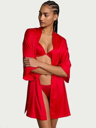Victoria's Secret Backstage Satin Sparkle Short Robe - Red