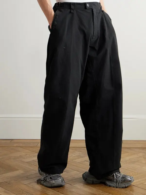 Balenciaga Wide-leg Distressed Cotton Cargo Trousers