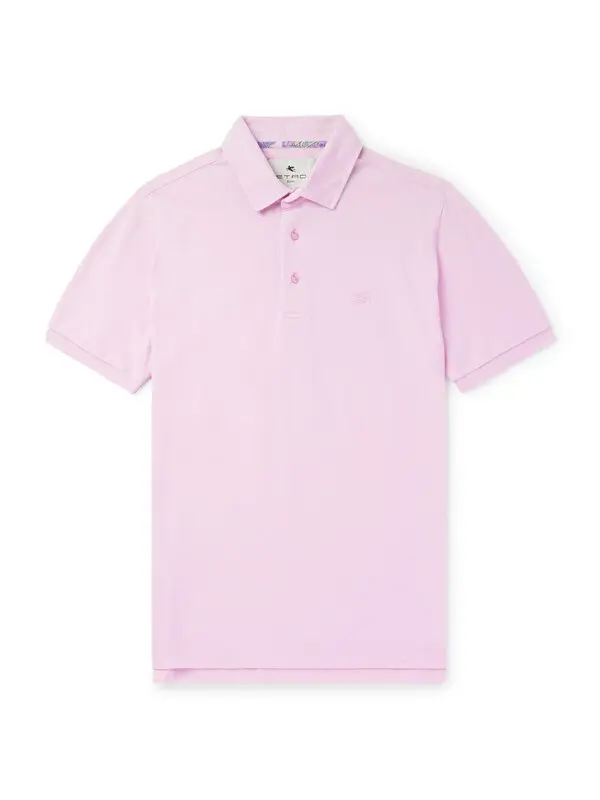 Etro Logo-embroidered Cotton-piqué Polo Shirt - Pink