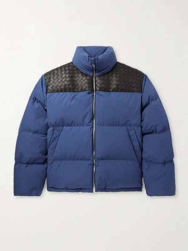 Bottega Veneta Intrecciato Leather-trimmed Quilted Down Jacket - Blue