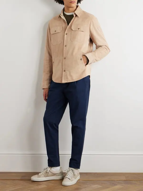 Polo Ralph Lauren Reversible Logo-appliquéd Suede And Shell Overshirt - Neutrals