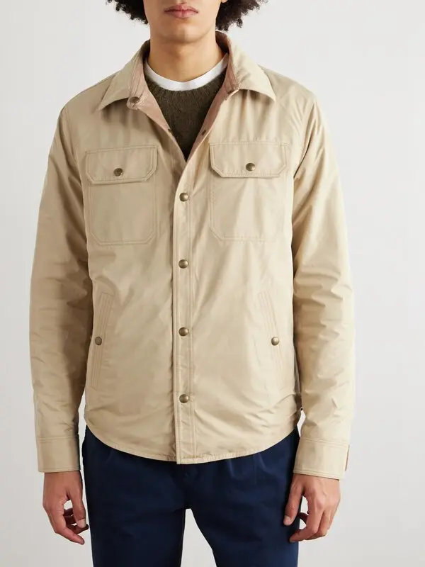 Polo Ralph Lauren Reversible Logo-appliquéd Suede And Shell Overshirt - Neutrals