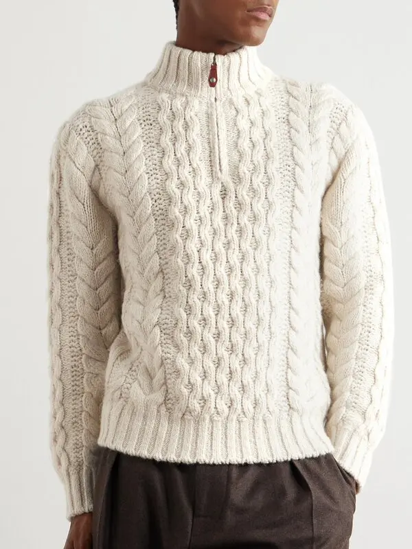 Loro Piana Valduggia Cable-knit Cashmere Half-zip Sweater