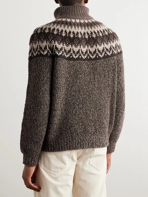 Loro Piana Fair Isle Cashmere And Silk-blend Half-zip Sweater - Brown