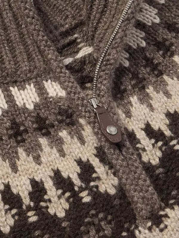 Loro Piana Fair Isle Cashmere And Silk-blend Half-zip Sweater - Brown