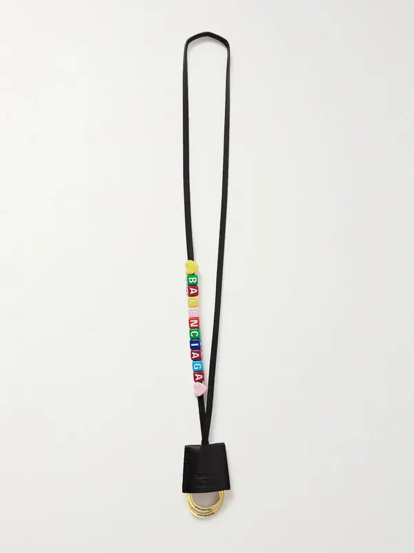 Balenciaga Rodeo Cloche Clé Leather Beaded Keychain Lanyard - Black