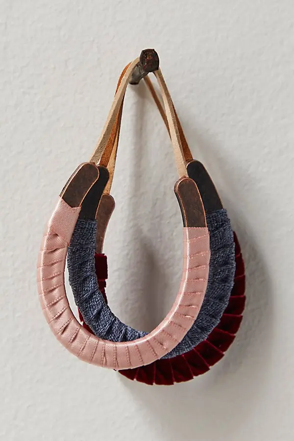 Free People Mini Wrapped Horseshoe Ornament - Denim Ribbon