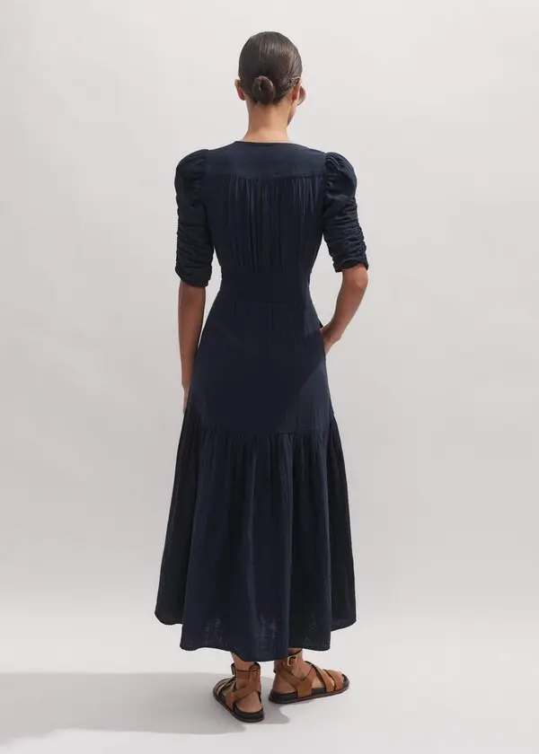 ME+EM Cheesecloth Gathered Sleeve Maxi Dress