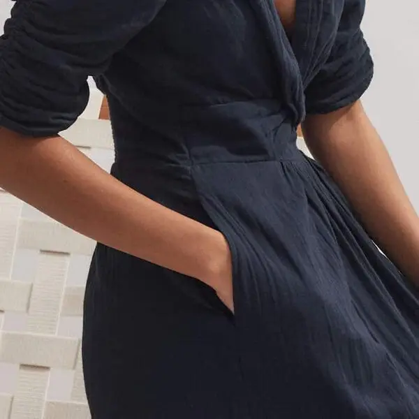ME+EM Cheesecloth Gathered Sleeve Maxi Dress