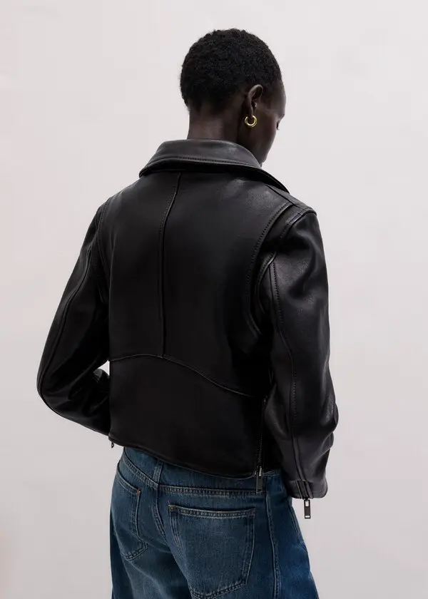 ME+EM Cropped Biker Jacket - Black/brown