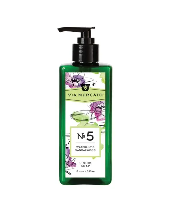 EUROPEAN SOAPS Via Mercato Liquid Hand Soap - No 5,waterlily  Sandalwood