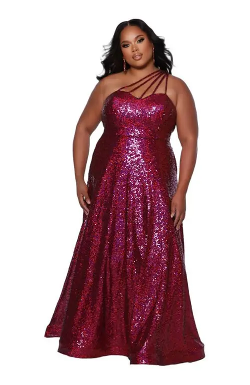 SYDNEY'S CLOSET Sequin One-shoulder A-line Gown - Magenta