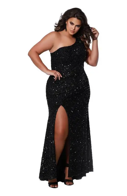 SYDNEY'S CLOSET One-shoulder Sequin Gown - Onyx