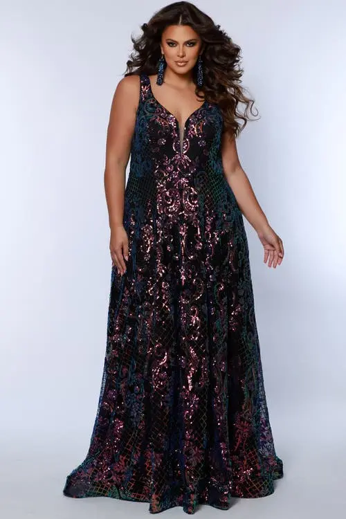 SYDNEY'S CLOSET Bra-friendly V-neckline Sequin A-line Gown - Phoenix