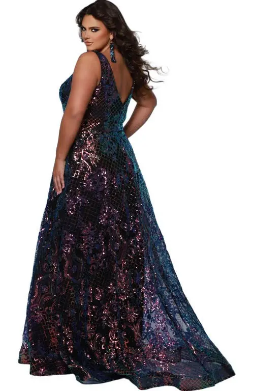 SYDNEY'S CLOSET Sequin A-line Gown With V-neckline
