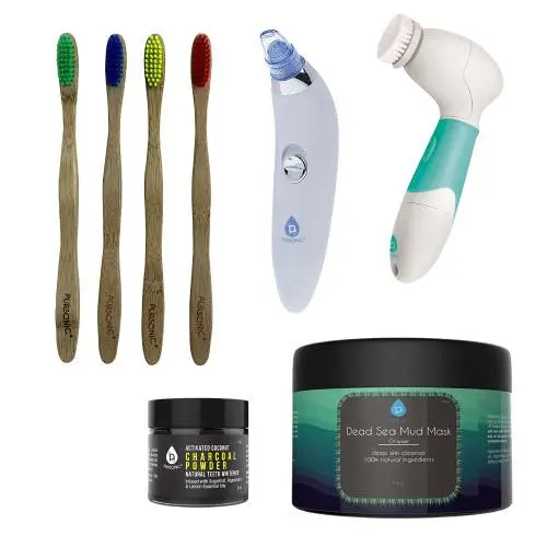 PURSONIC Daily Detox Setpore Vacuum, Ecological Toothbrushes, Charcoal Powder, Facial & Body Brush - Multicolor