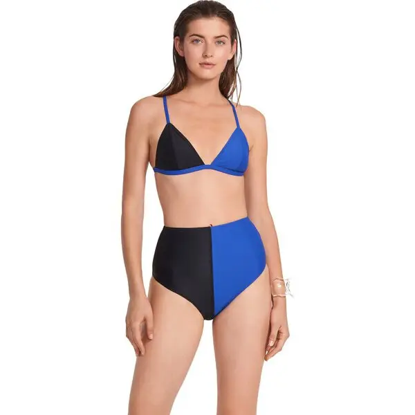 ANSEA Reversible High Waist Bikini Bottom - Black/blue