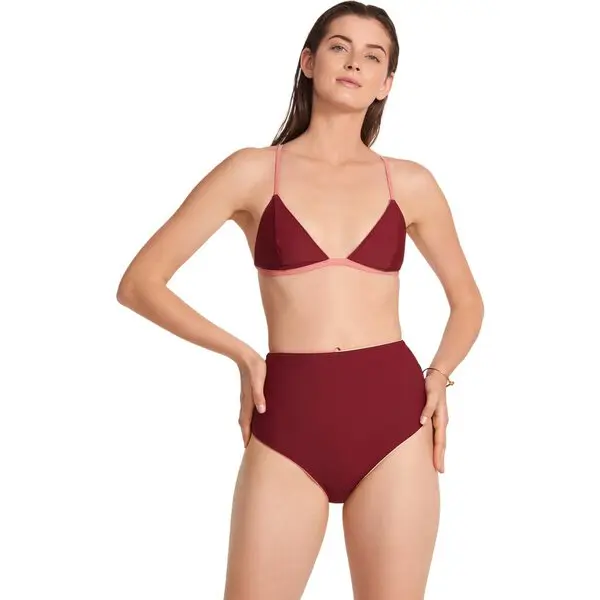 ANSEA Reversible High Waist Bikini Bottom - Pink/maroon