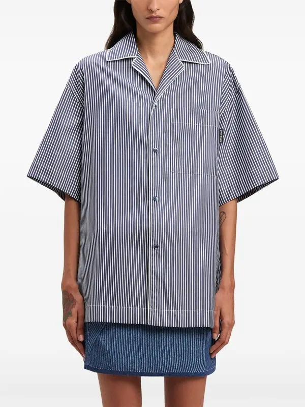 Palm Angels Logo-print Striped Shirt - Blue