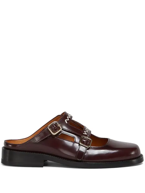Marni Leather Mule Loafers With Double Buckle - Red