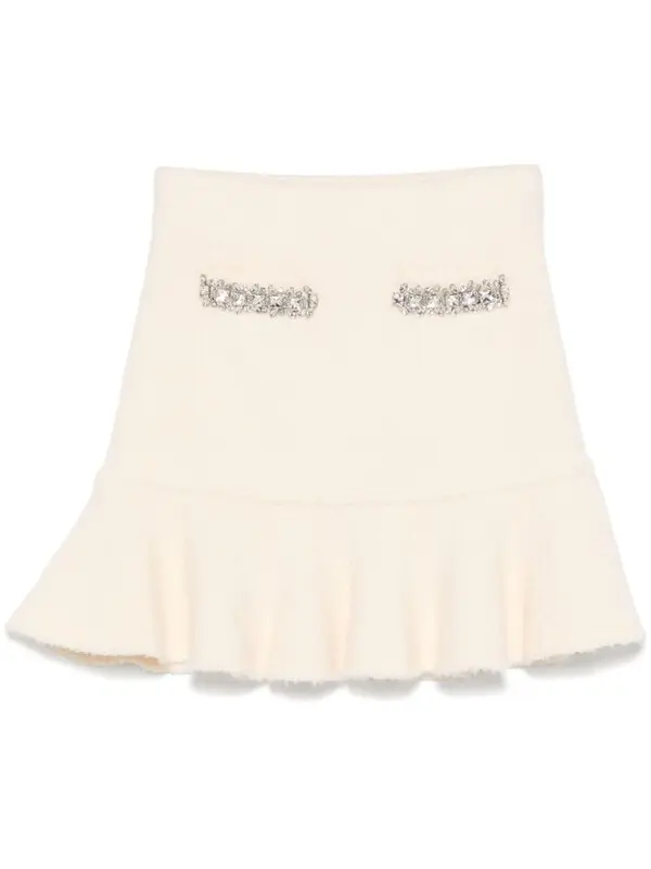 SELF-PORTRAIT Crystal-embellished Mini Skirt - Neutrals