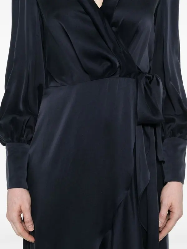 navy blue dress for baby girl ZIMMERMANN Asymmetric ruffled silk-satin midi wrap dress main image 1