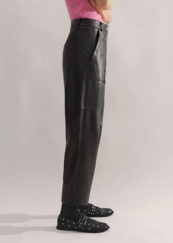 ME+EM Engineered-leg Leather Trouser - Black Brown