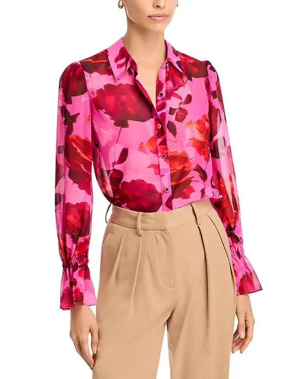 MILLY Lace Floral Print Blouse