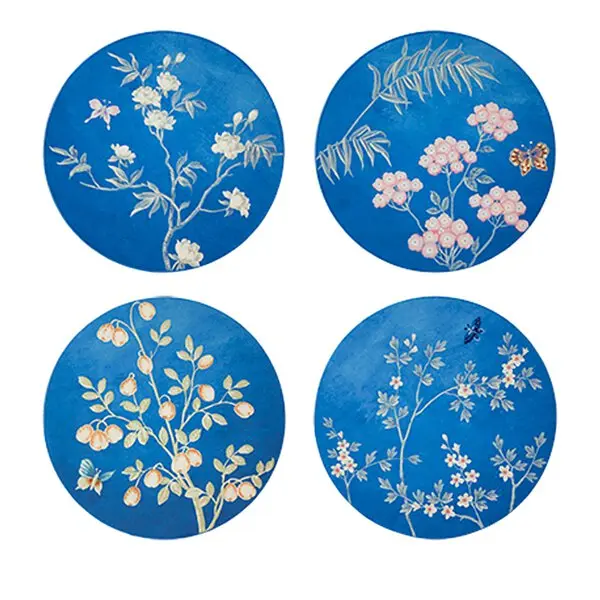 ADDISON ROSS Chinoiserie Lacquered Coasters, Set Of 4 - Blue