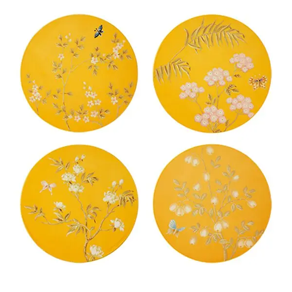 ADDISON ROSS Chinoiserie Lacquered Coasters, Set Of 4 - Yellow