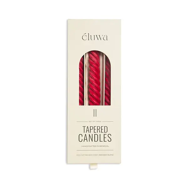 ELUWA STUDIO Molua Tapered Swirl Candles, Set Of 3 - Red