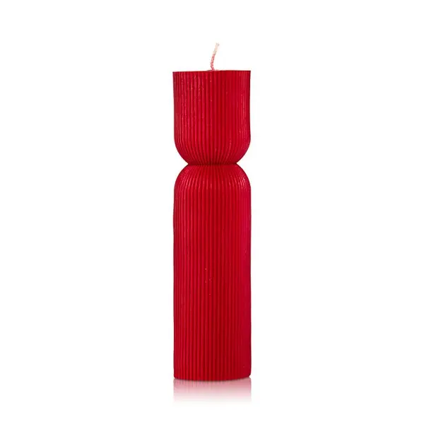 ELUWA STUDIO Joso Tall Ridged Candle, 17 Oz - Red