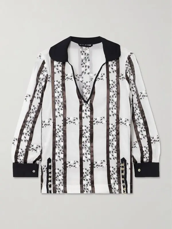 BODE Lattice Sprig Embroidered Cotton Blouse - White