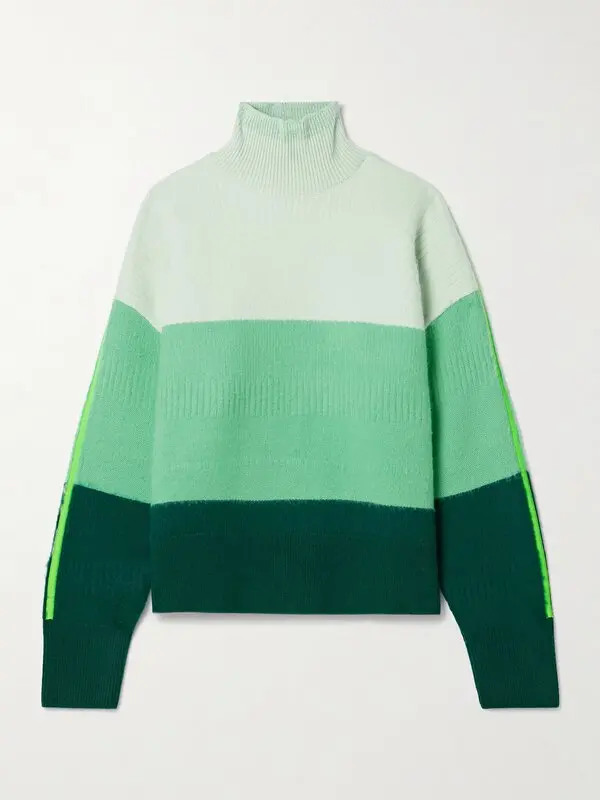 Christopher John Rogers Brushed Striped Merino Wool-blend Turtleneck Sweater