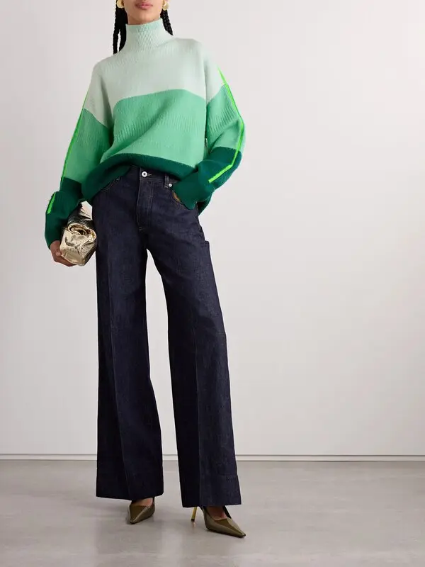 Christopher John Rogers Brushed Striped Merino Wool-blend Turtleneck Sweater
