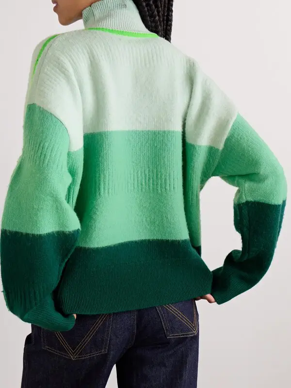 Christopher John Rogers Brushed Striped Merino Wool-blend Turtleneck Sweater