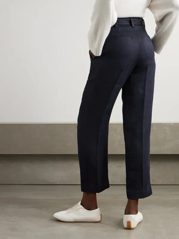 Brunello Cucinelli Belted Cropped Linen-twill Pants