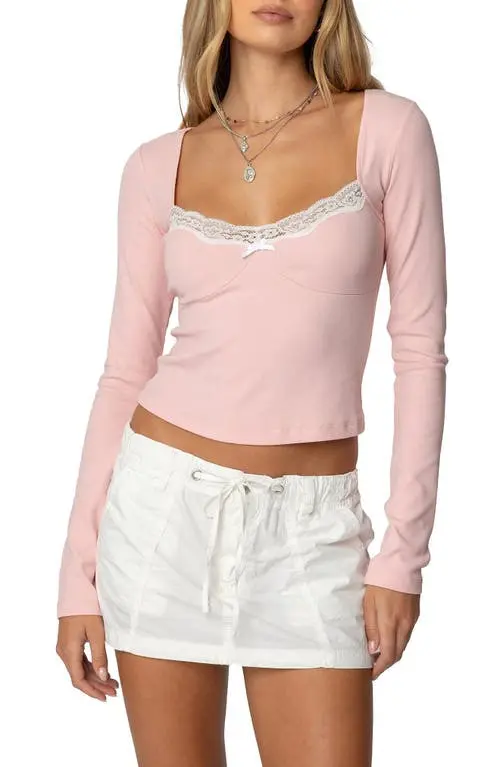 EDIKTED Morgyn Lace Trim Rib Crop Top
