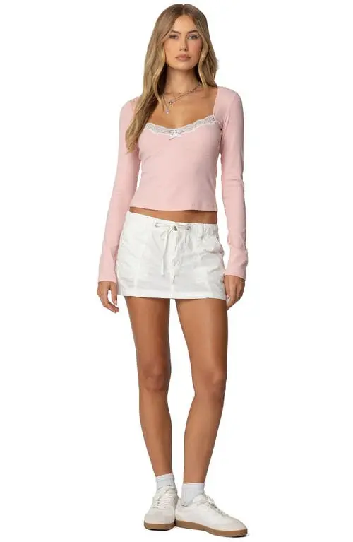 EDIKTED Morgyn Lace Trim Rib Crop Top