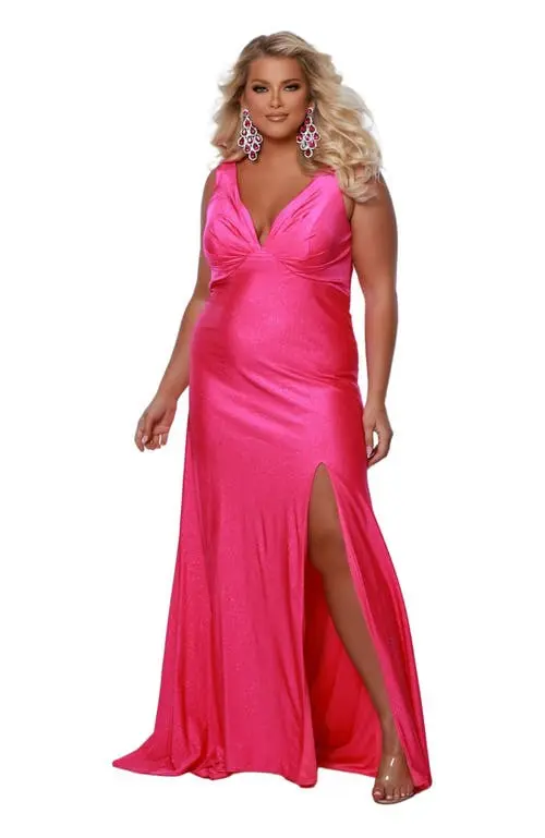 SYDNEY'S CLOSET Fitted Empire Waist V-neck Gown - Fuchsia