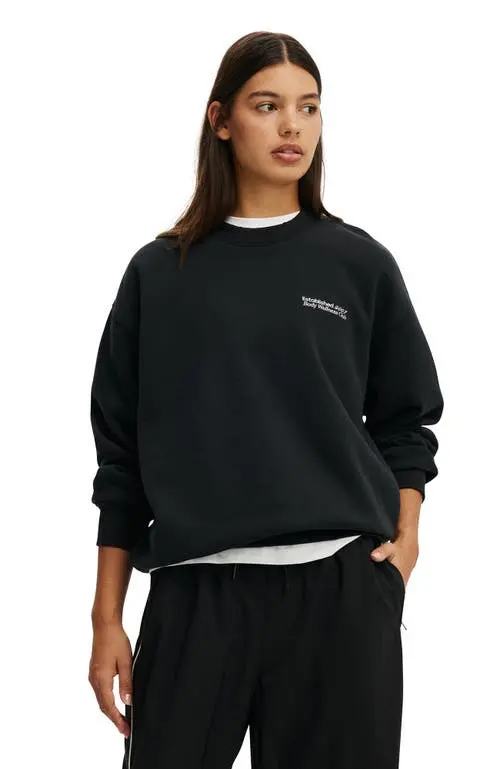 Cotton:on Active Plush Graphic Crew Sweatshirt - Black Bw Club
