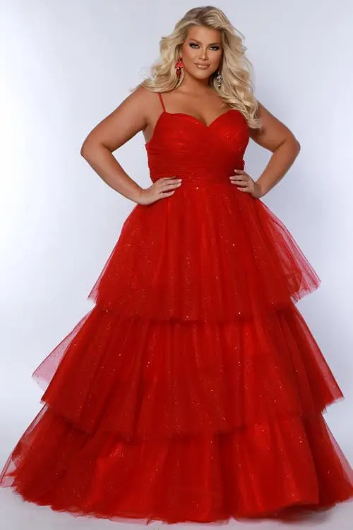 SYDNEY'S CLOSET Tiered Ball Gown - Red
