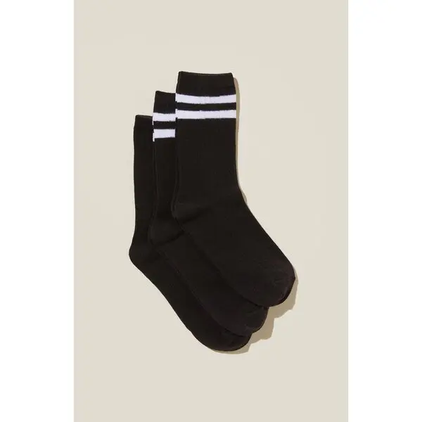 Cotton:on Active Body Crew Socks 3-pack - Black White Stripe