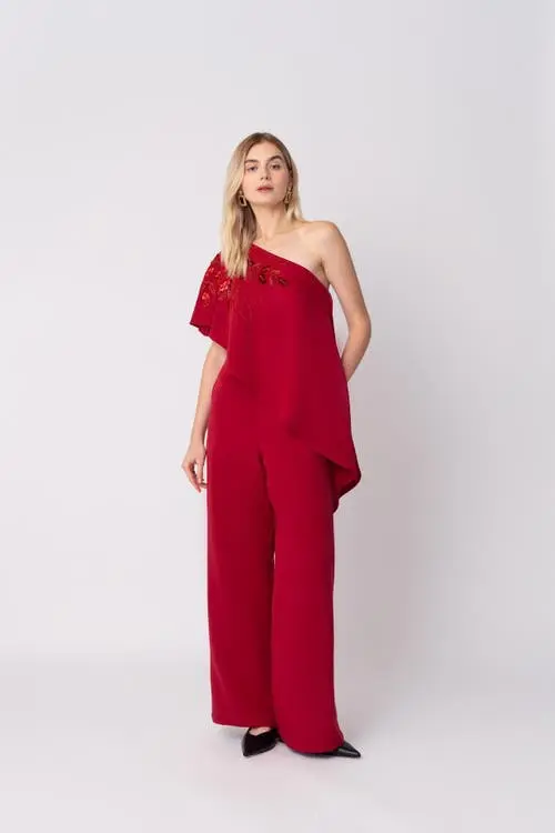 RAISHMA Gwen Asymmetrical Jumpsuit - Red