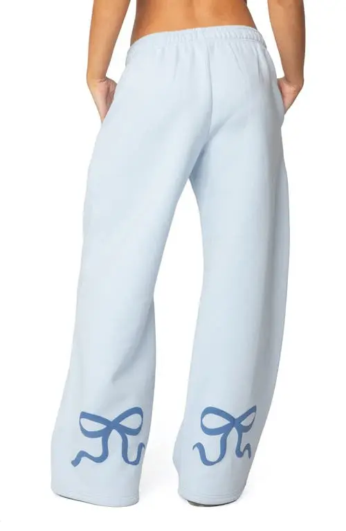 EDIKTED Bonney Bow Wide Leg Sweatpants - Blue