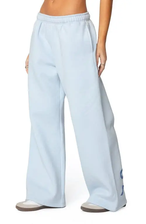 EDIKTED Bonney Bow Wide Leg Sweatpants - Blue