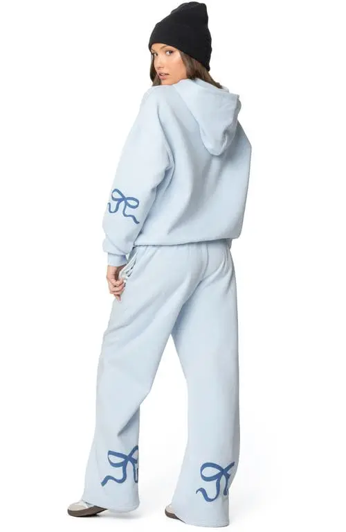 EDIKTED Bonney Bow Wide Leg Sweatpants - Blue