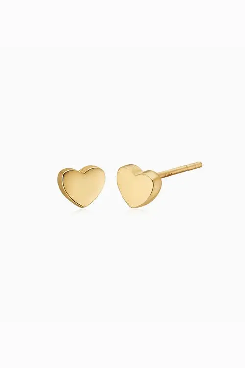 ORADINA 14k Gold Heart Stud Earrings - Yellow Gold